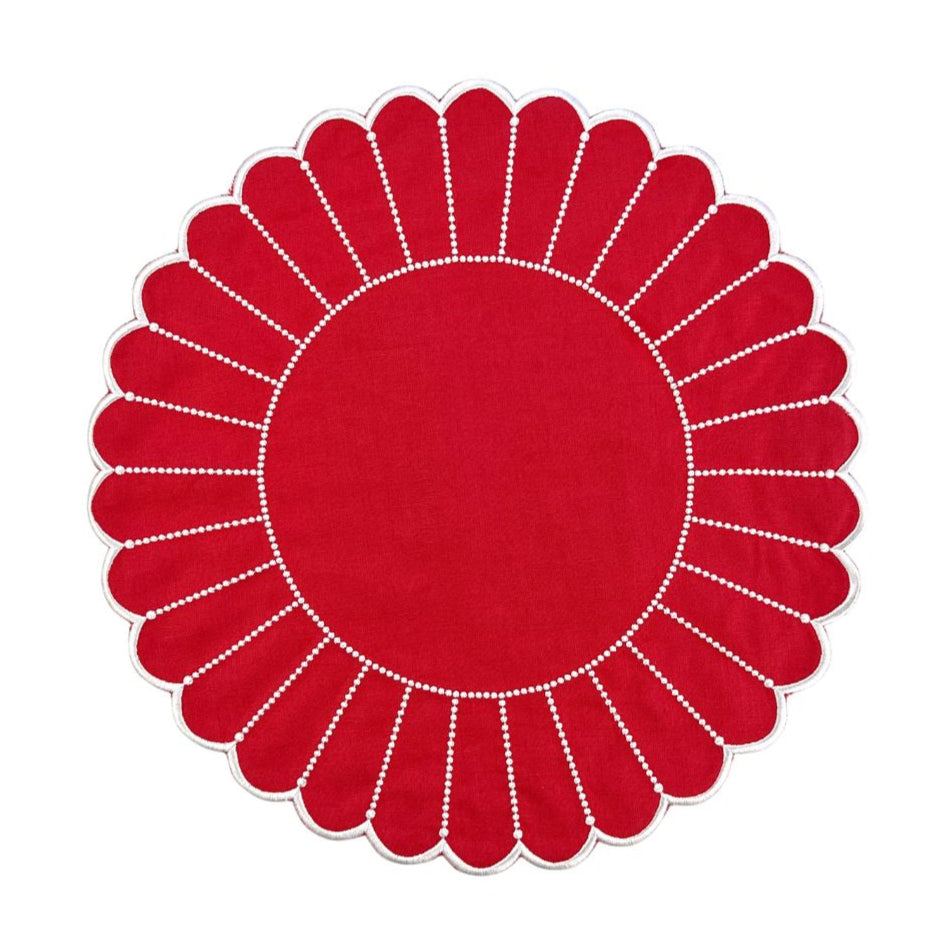 100% Linen - Studio Collection: Pippa Placemat - Red/White (Set of 4 ...