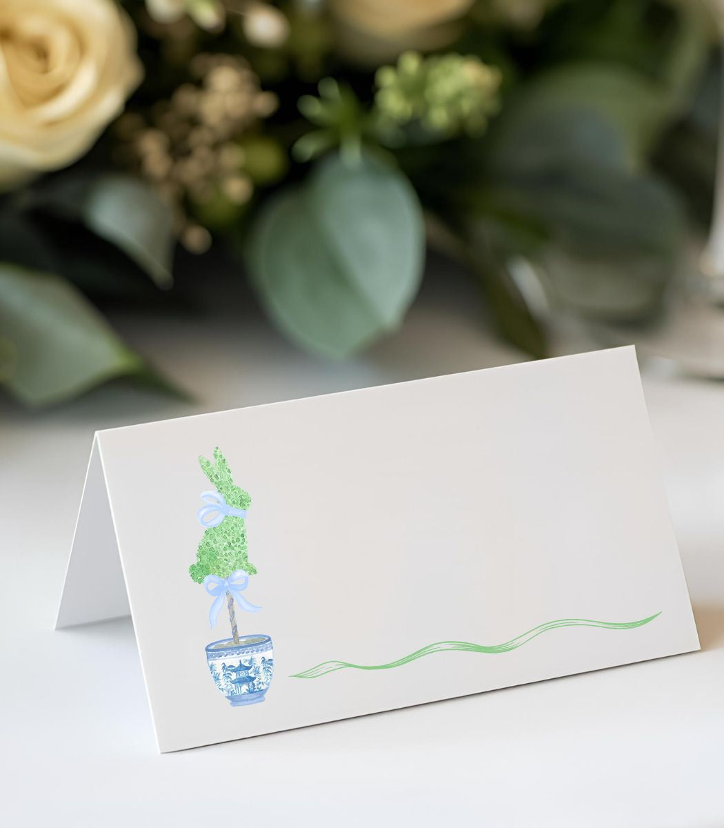 Bunny Topiary with Blue Bow - Place Cards – Flying Sheep Country